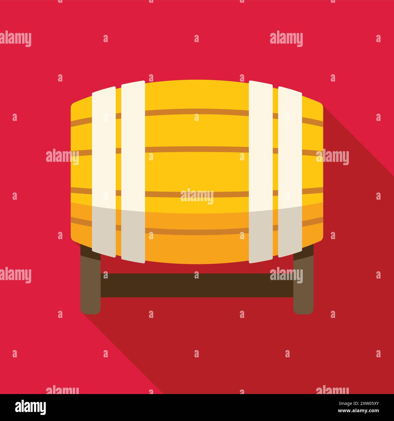 Wooden barrel standing on a red background, a classic symbol of brewing ...