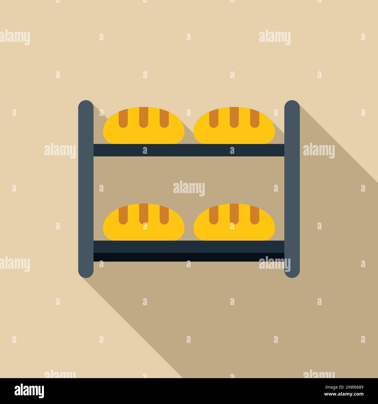 Bread shelf with fresh baked loaves of bread is waiting for customers ...