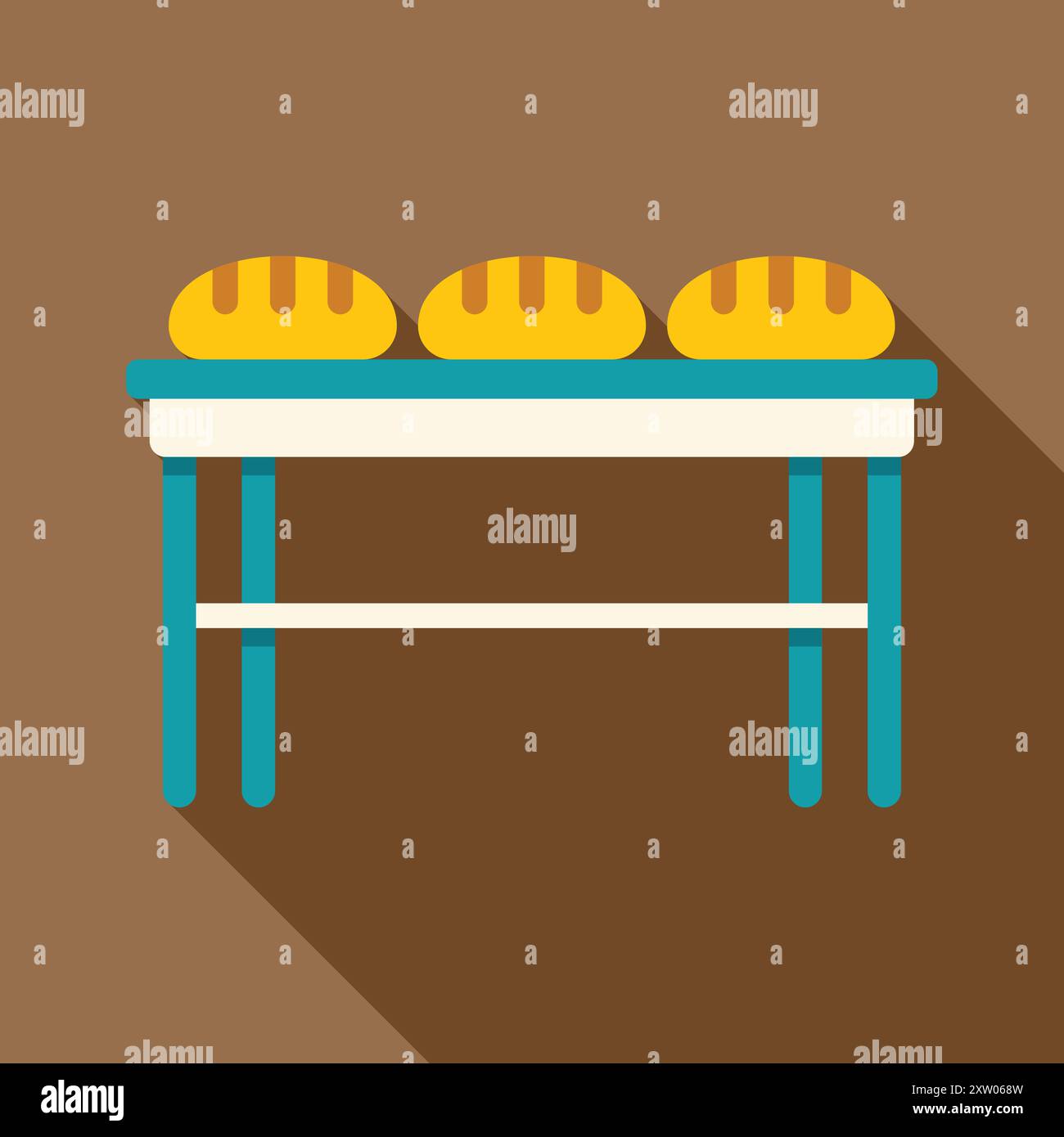 Three fresh loaves of bread resting on a bakery table, showcasing the ...