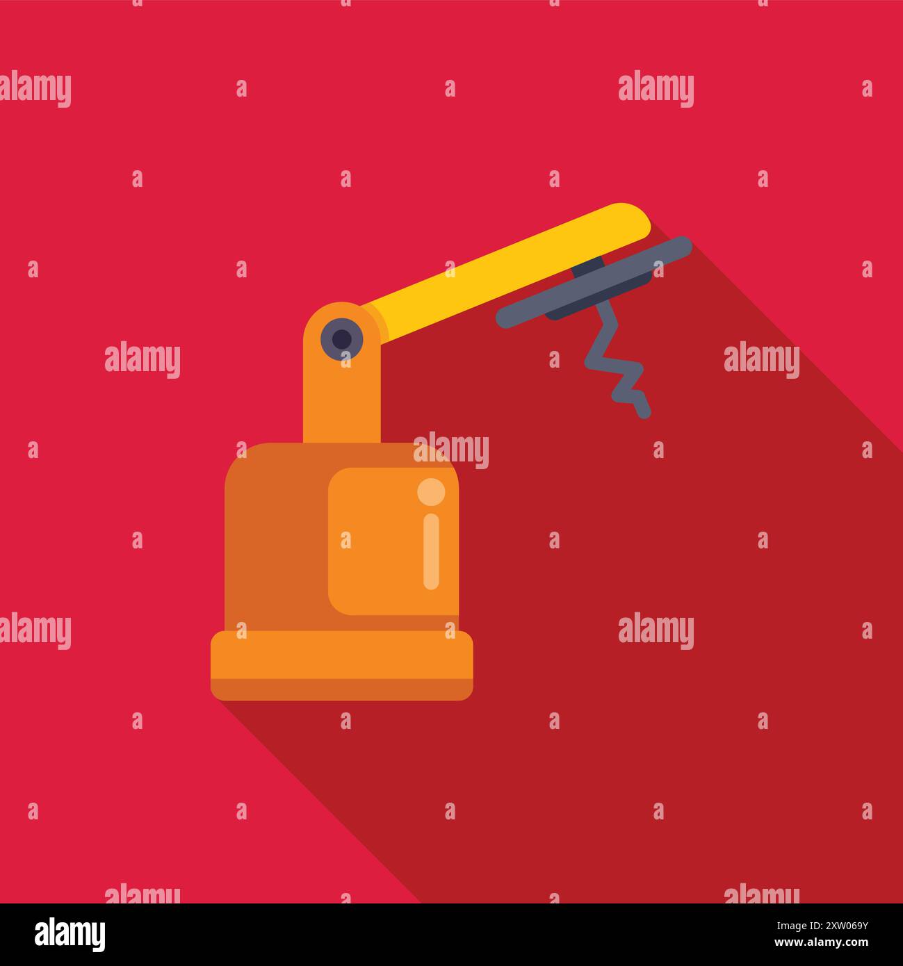 Minimalistic illustration of a robotic arm picking up an object, featuring a long shadow and ...