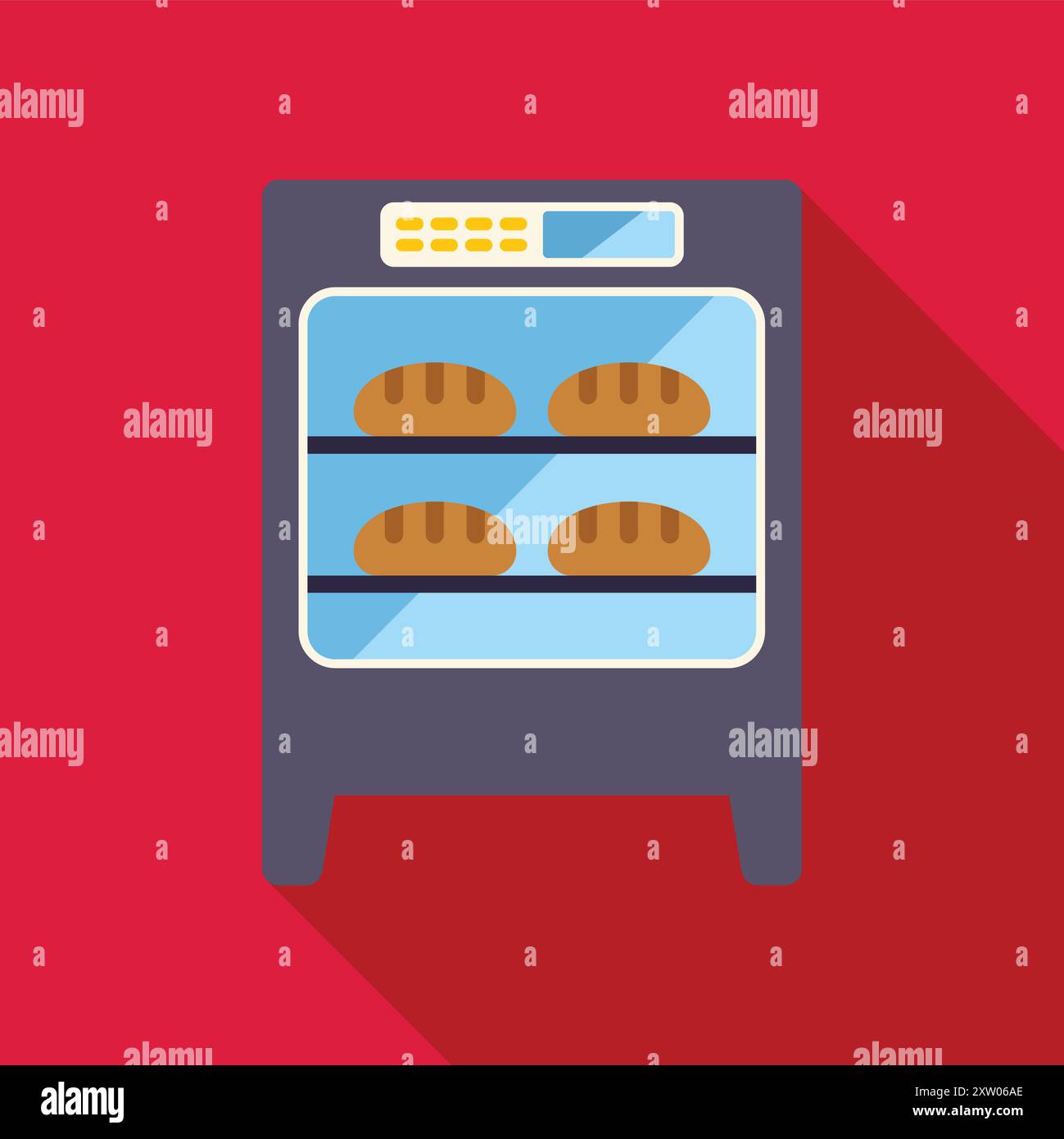 Professional oven with glass door is keeping several loaves of bread ...