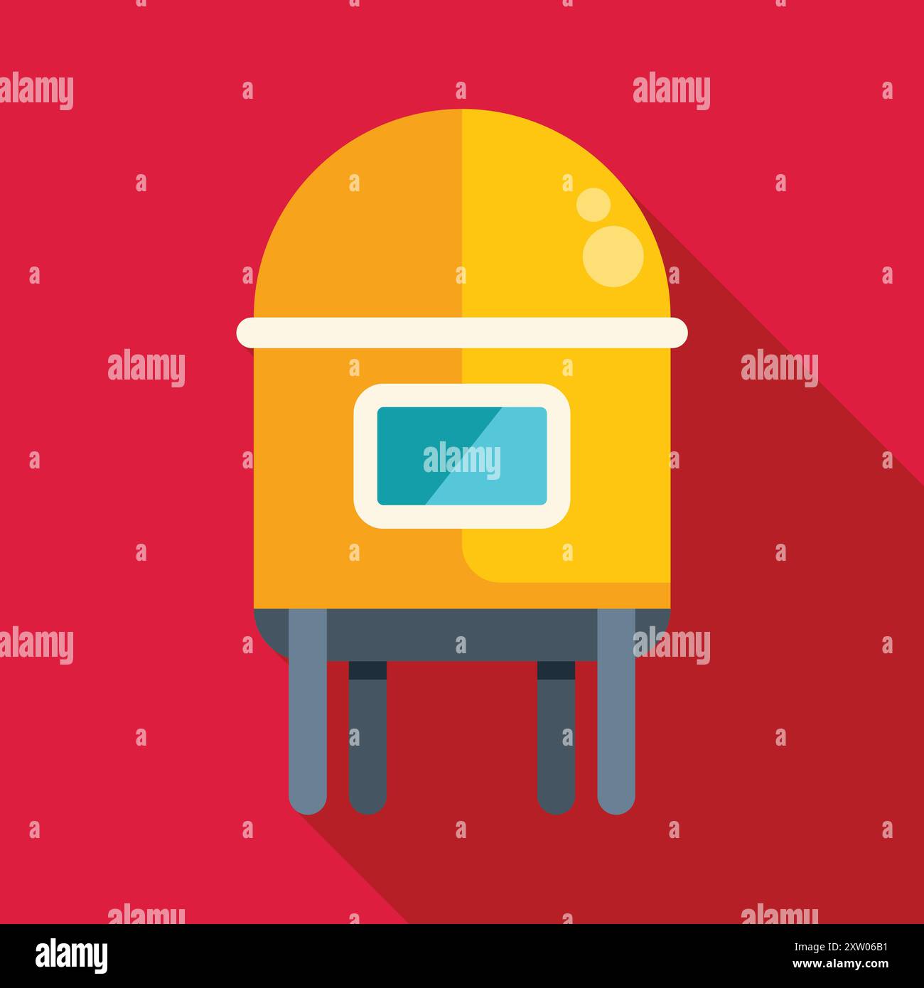 Yellow futuristic building with round roof flat icon on a red ...