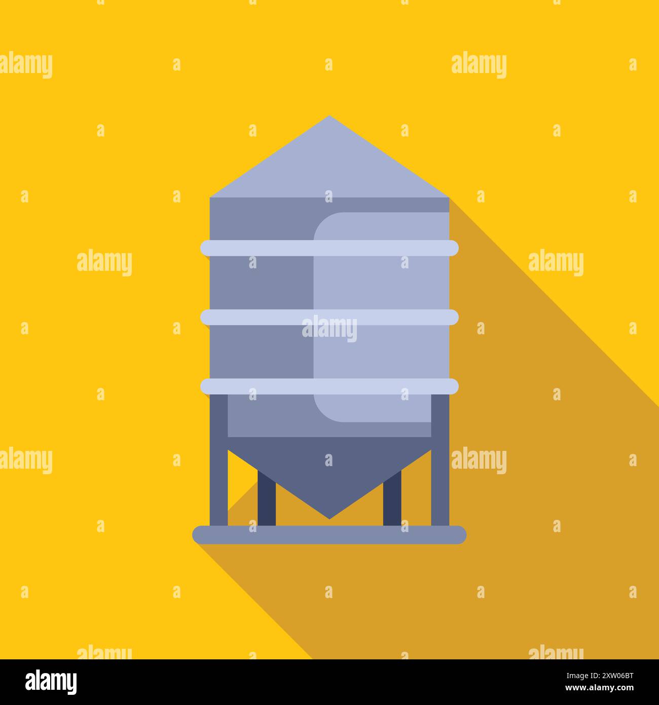 Metal grain silo standing on support structure, flat vector ...