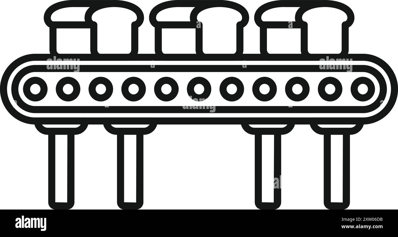 Freshly baked bread loafs on automated production line in food ...