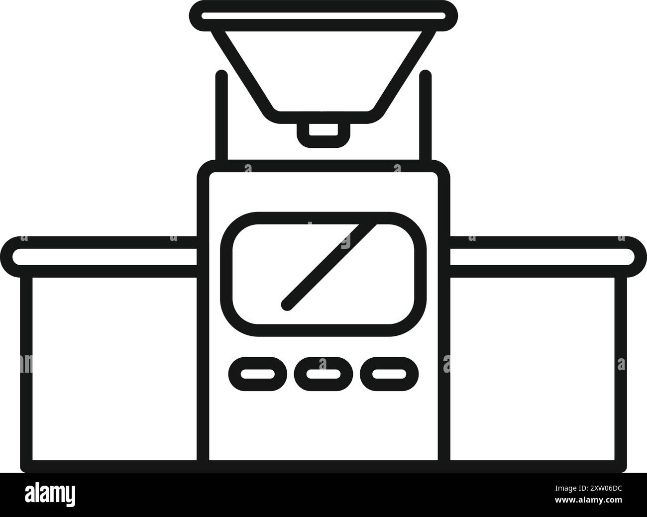 Line drawing of an industrial conveyor belt system sorting packages in ...