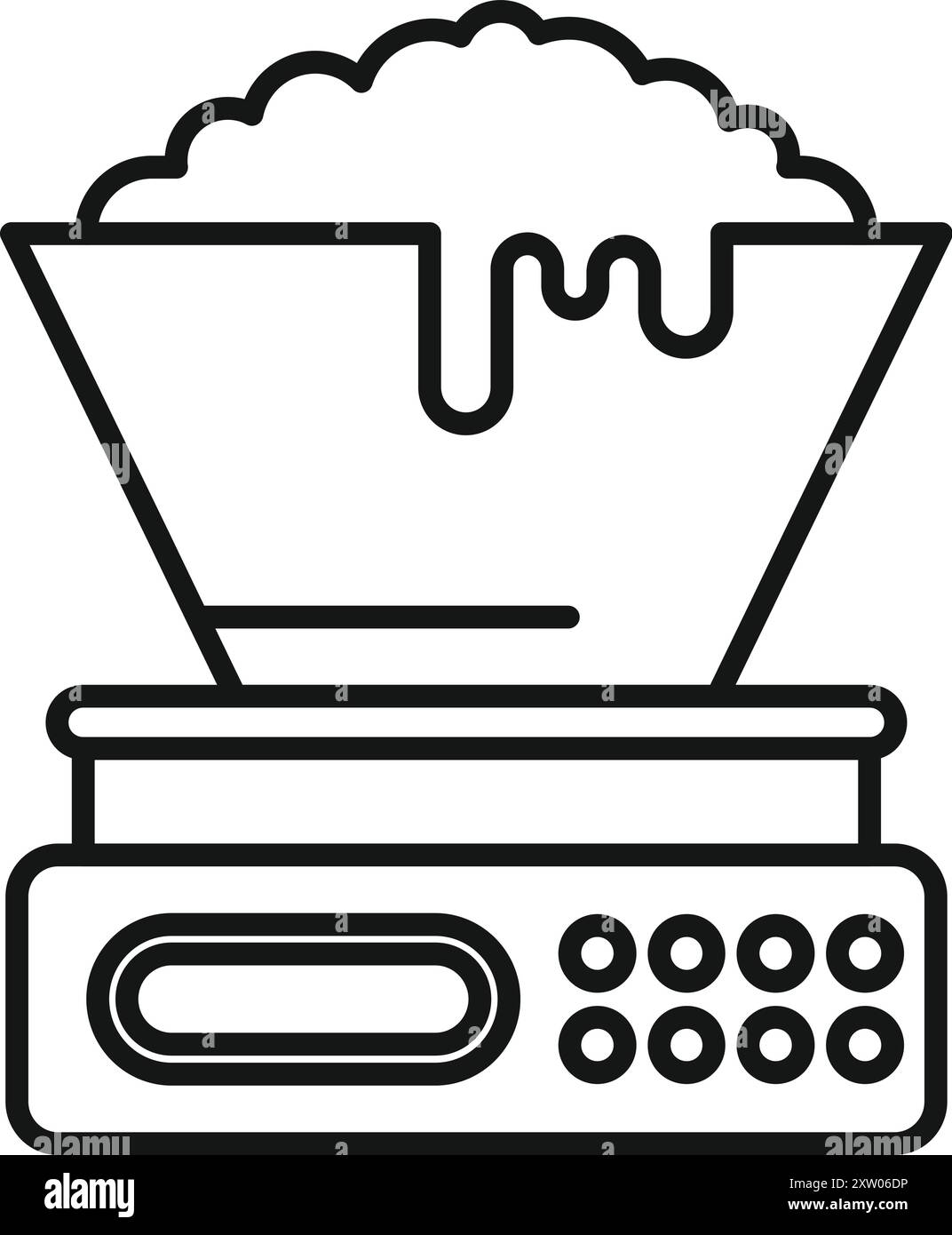 Line drawing of dough in a bowl on electronic scales, showing ...