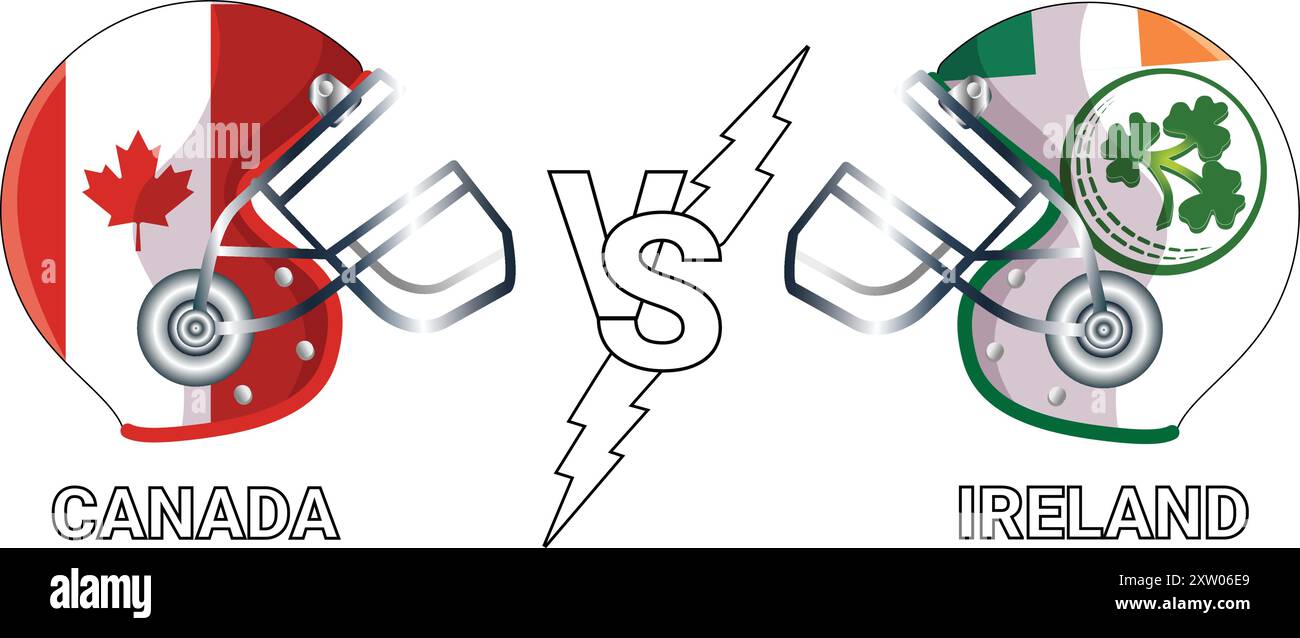 Canada Vs Ireland 3D Illustration vector flags over cricket Helmet for ...