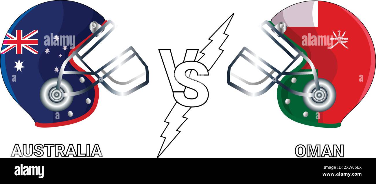Australia Vs Oman 3D Illustration vector flags over cricket Helmet for ...