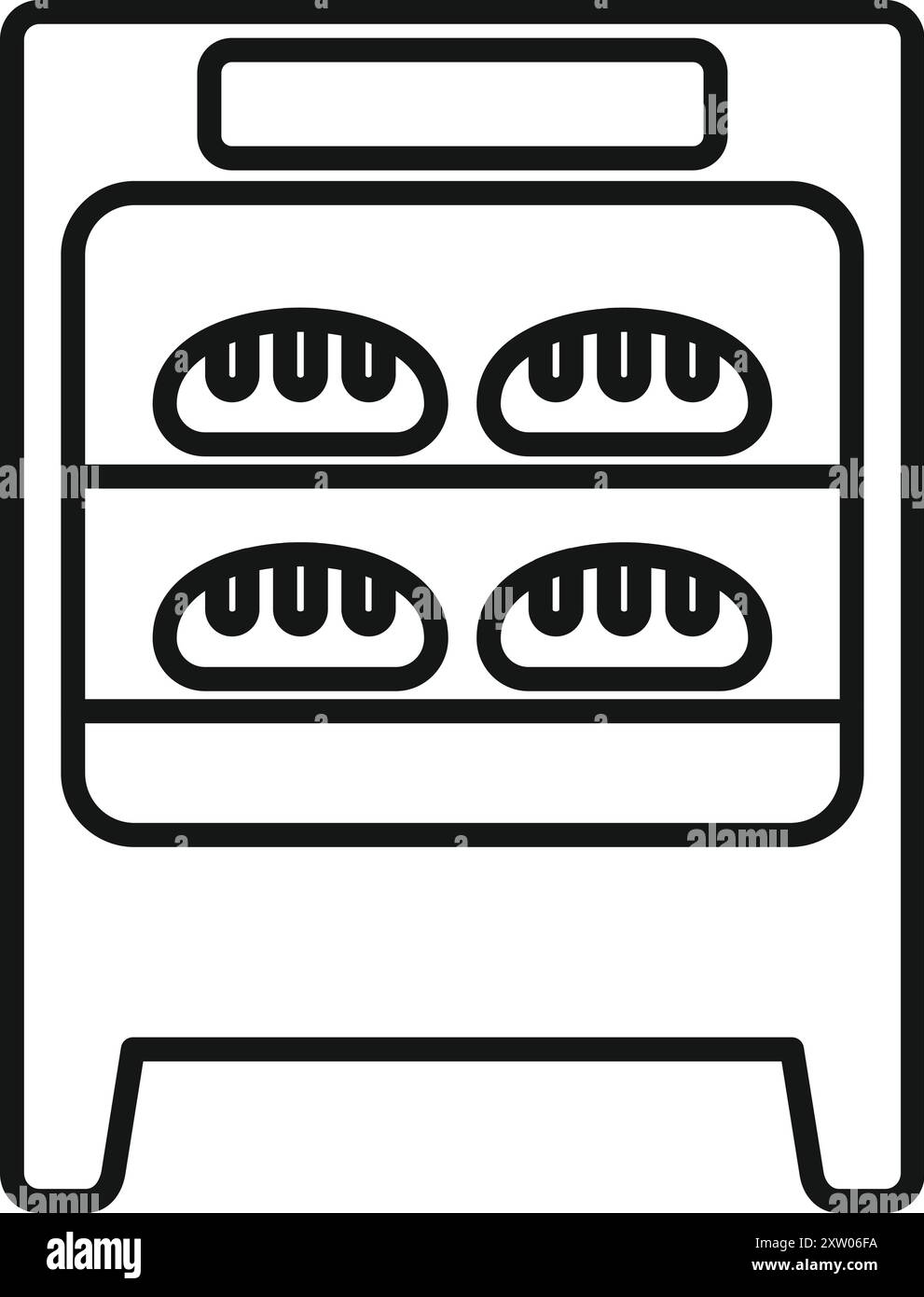 Line drawing of a professional oven baking bread on shelves, perfect ...