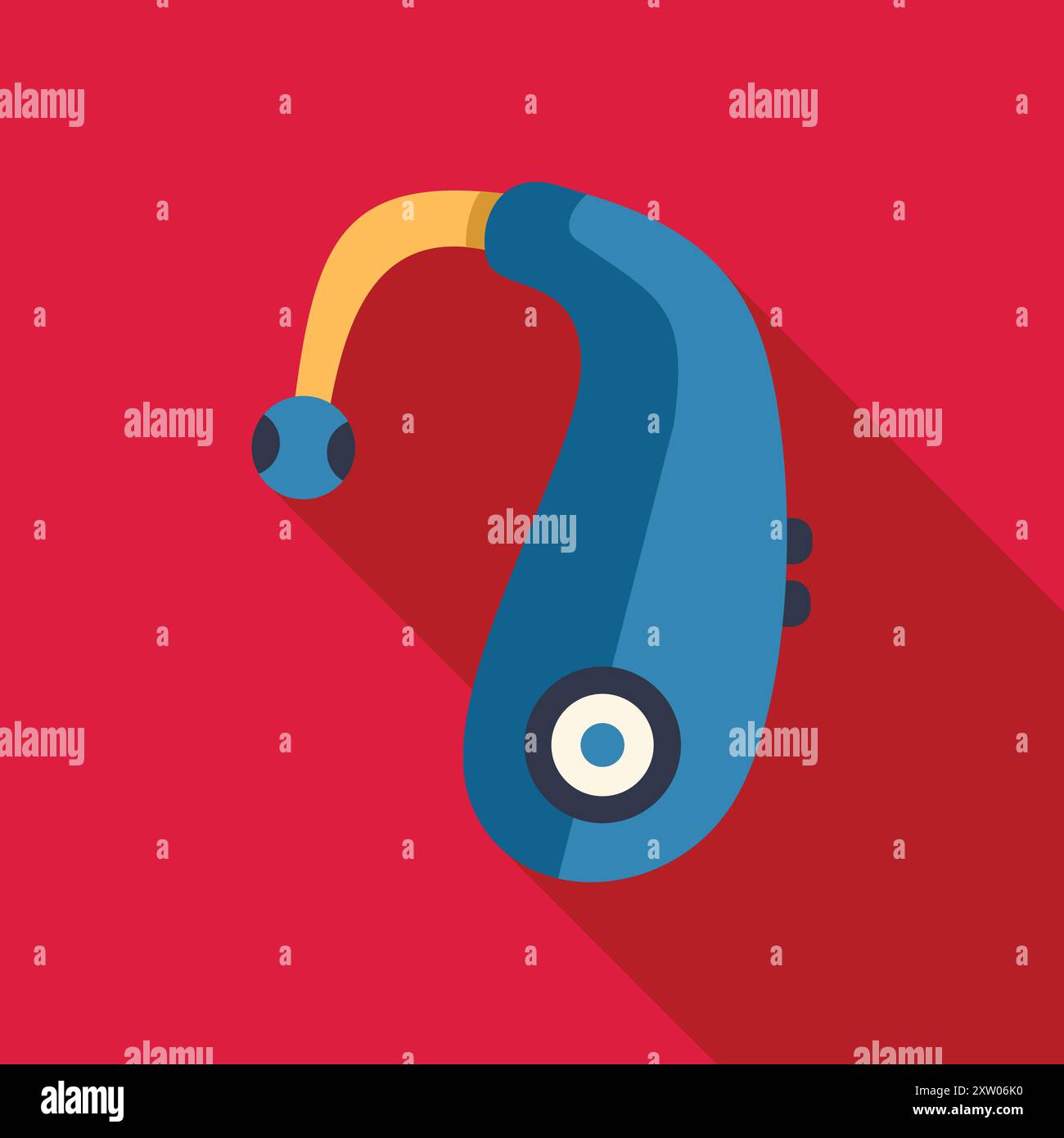 Blue and yellow hearing aid resting over a red background Stock Vector ...