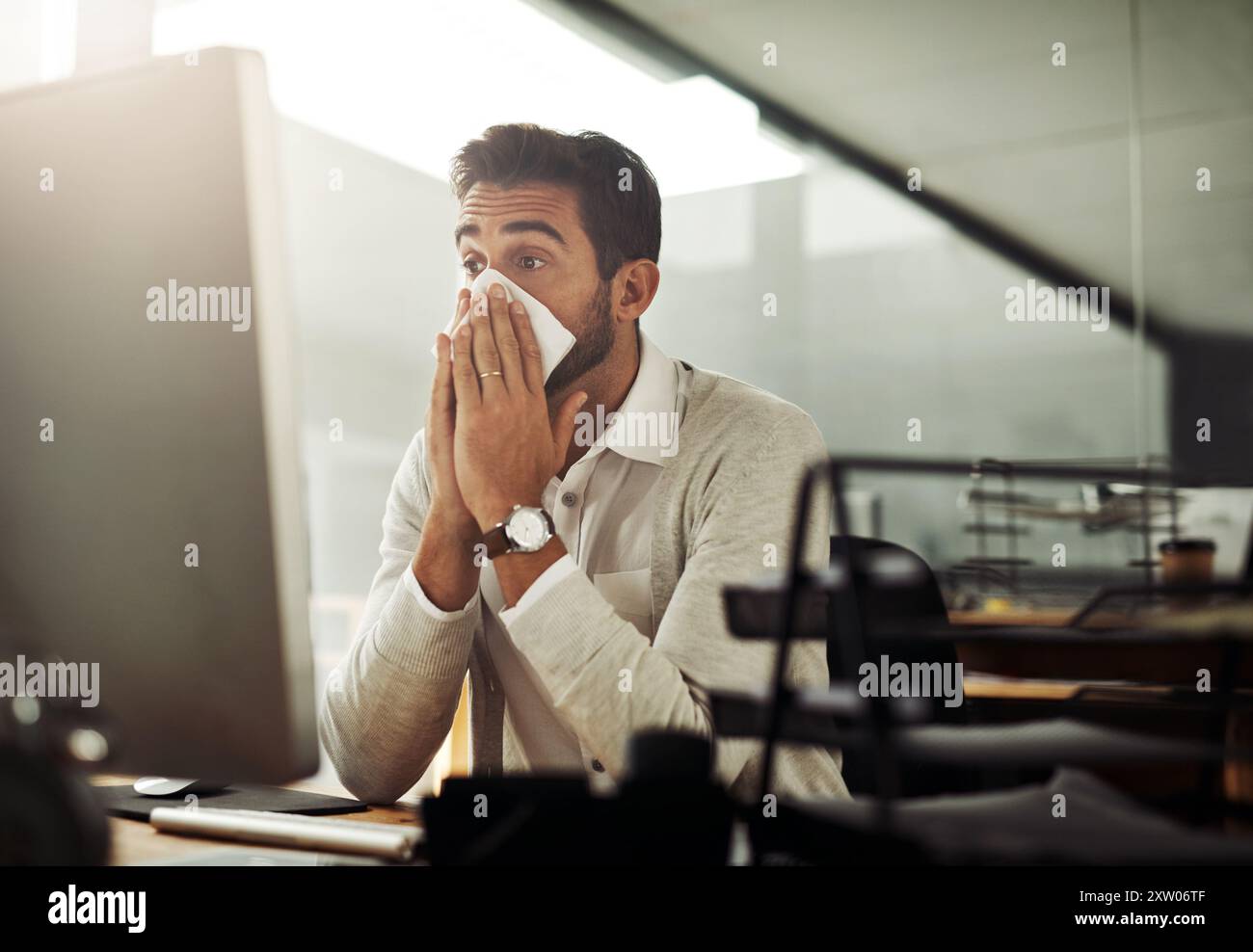 Unhealthy sick businessman blowing nose hi-res stock photography and ...