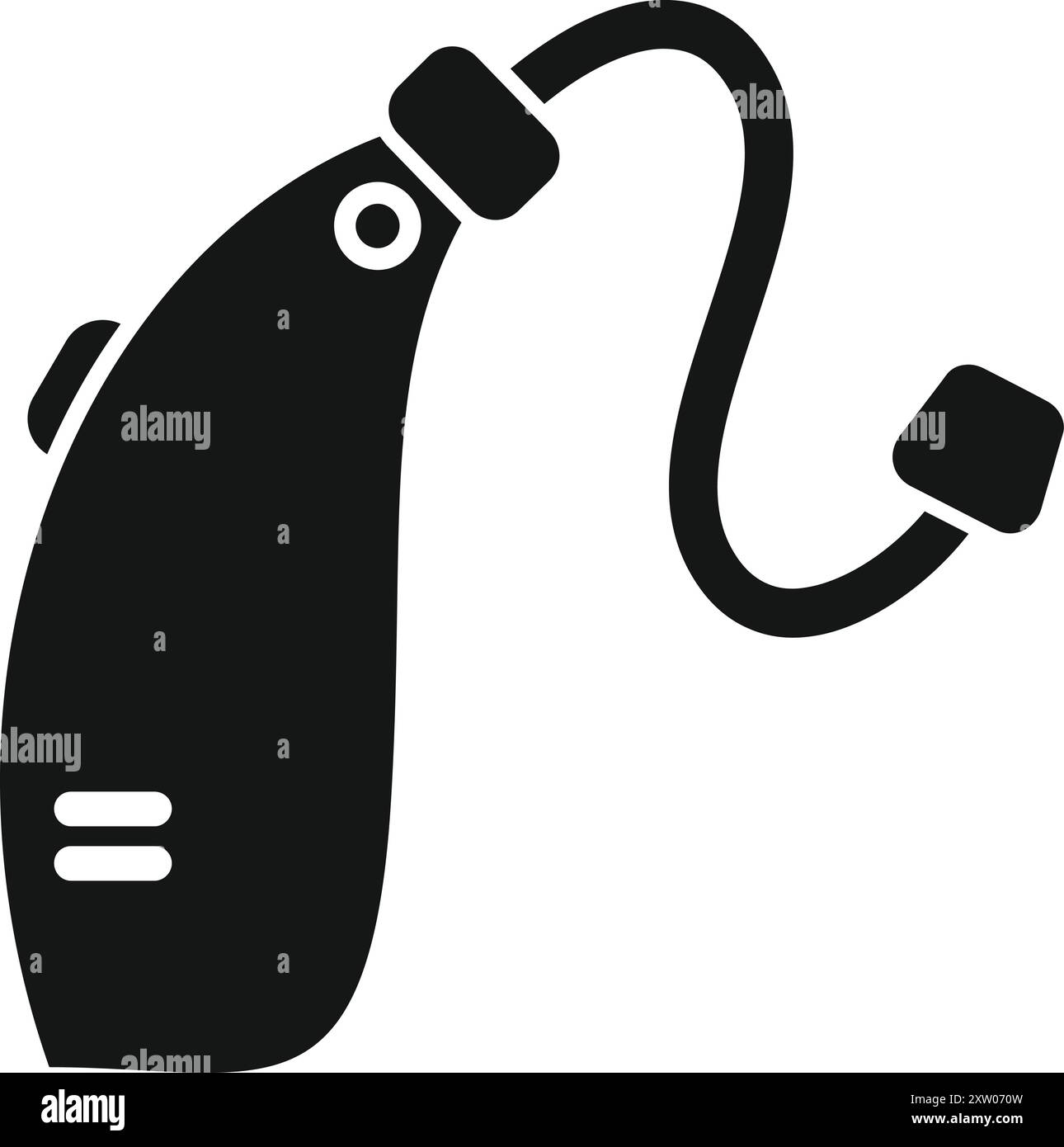 Simple black icon of a hearing aid device improving hearing for people ...