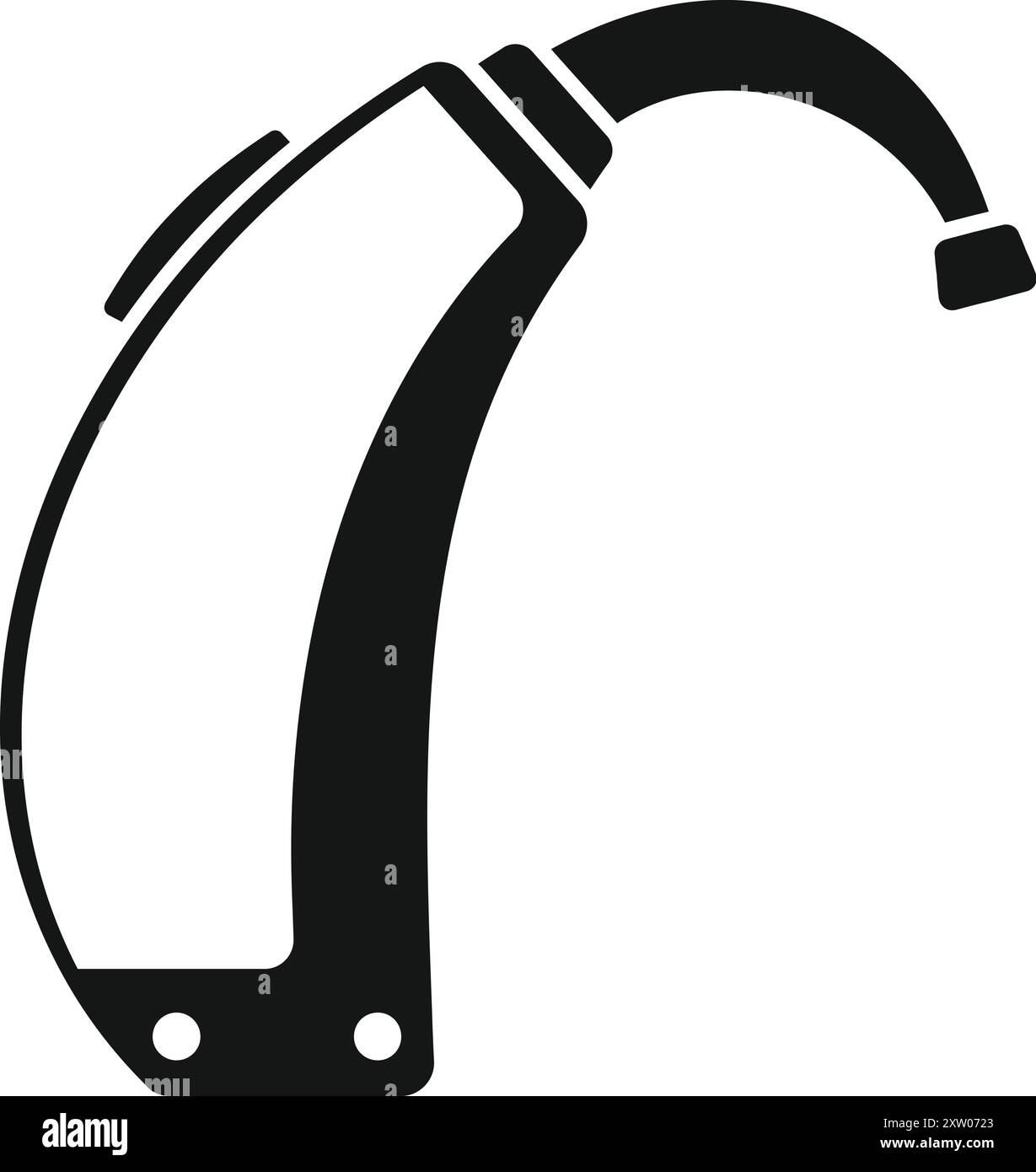 Black and white icon of a behind the ear hearing aid, showing a ...