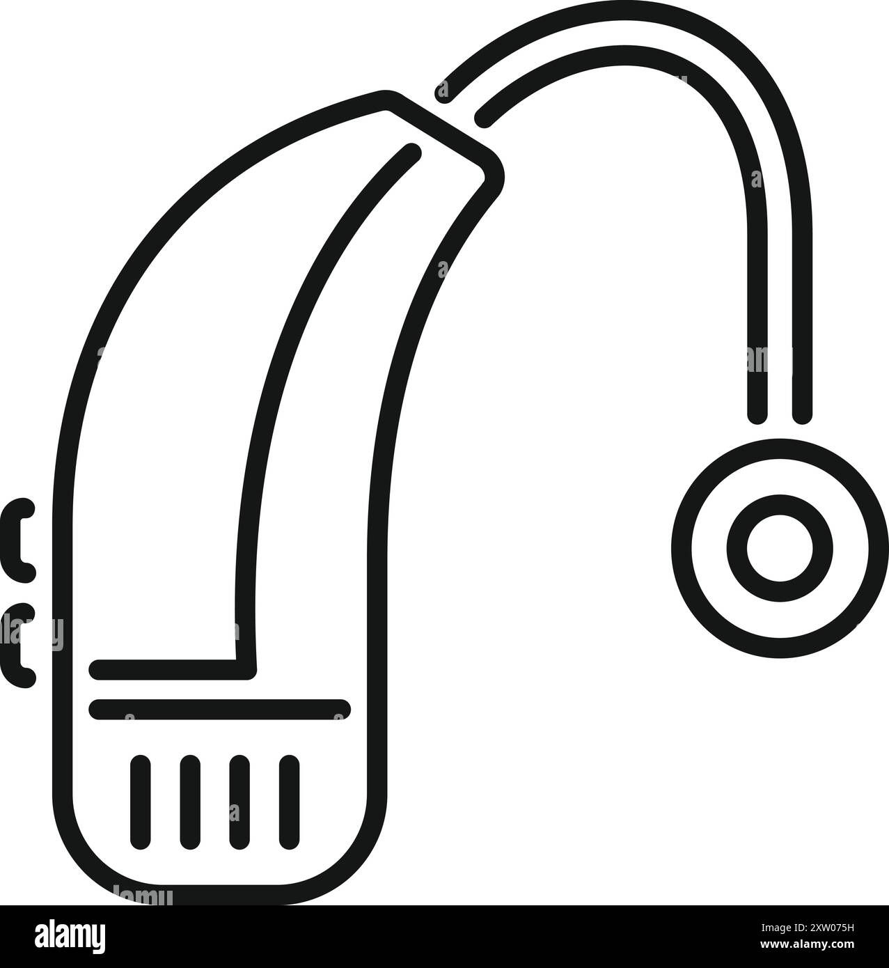Line art icon of a behind the ear hearing aid, a device designed to ...