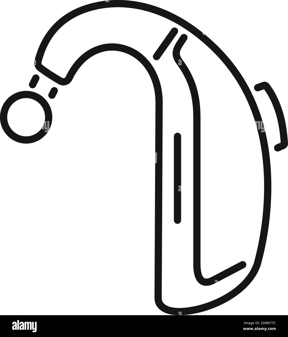 Outline style icon depicting a modern hearing aid device improving ...