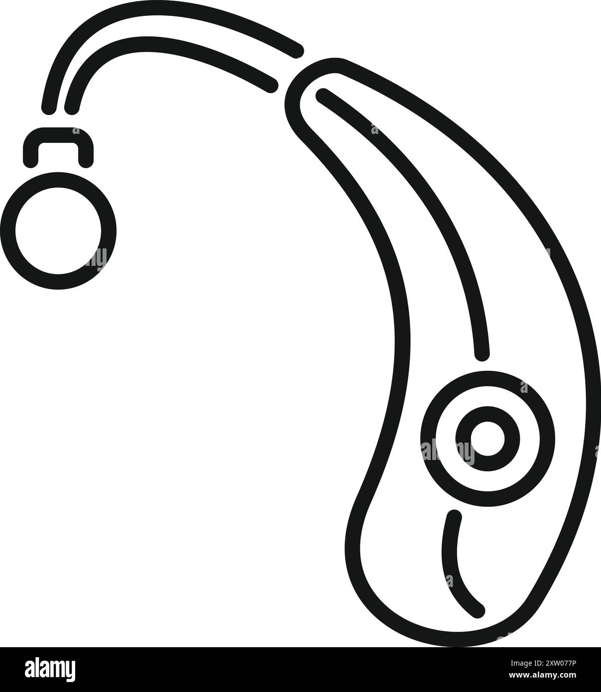 Simple black and white line drawing of a modern in ear hearing aid ...