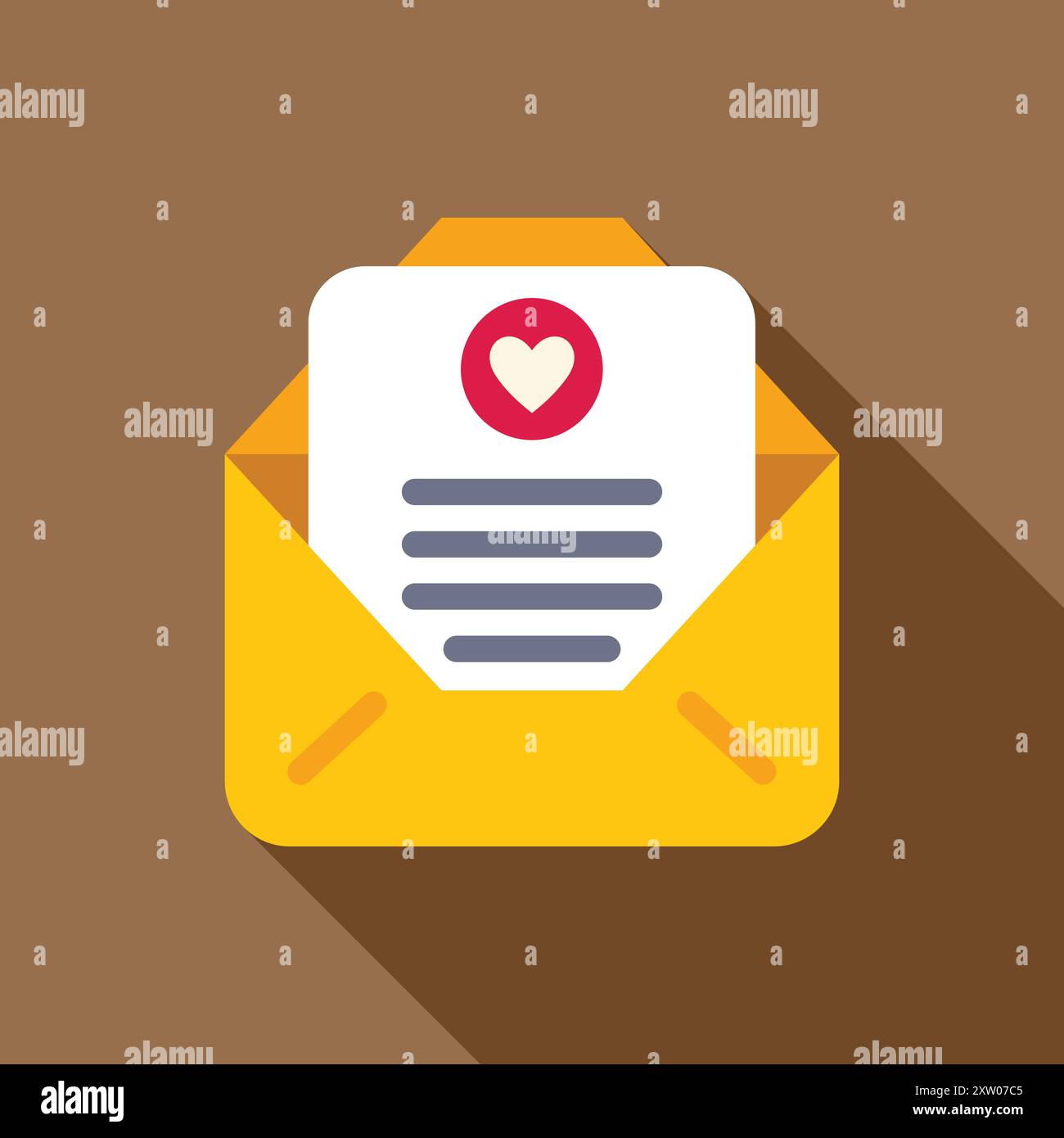 Open yellow envelope is laying flat with a love letter inside marked ...