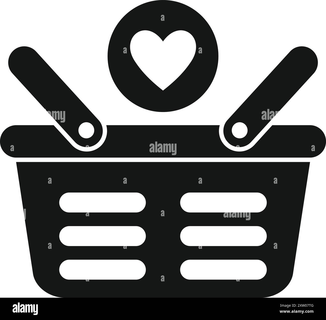 Shopping basket with heart representing charity shopping and donation ...