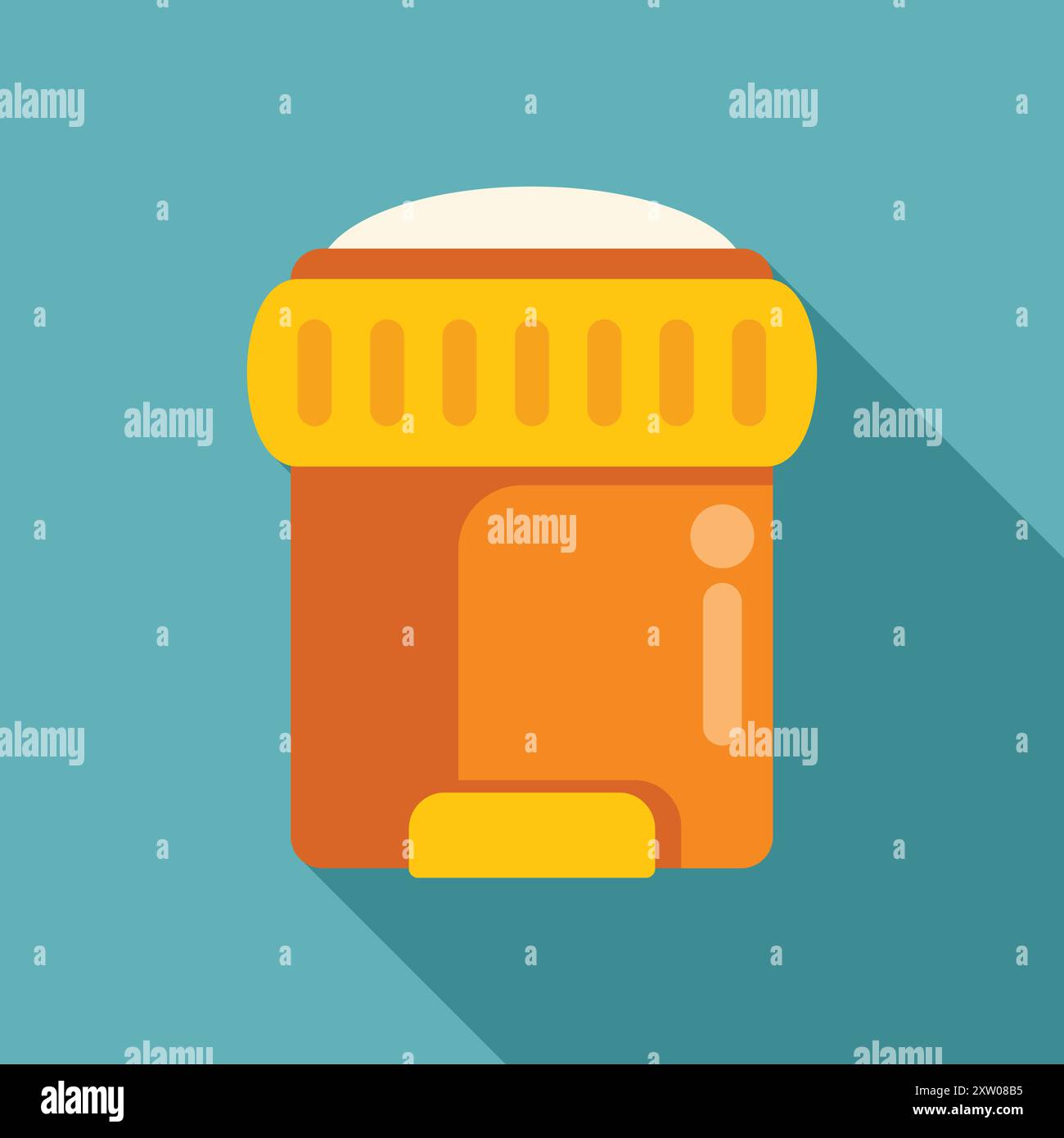 Orange pill bottle with safety cap lying on side, casting long shadow ...