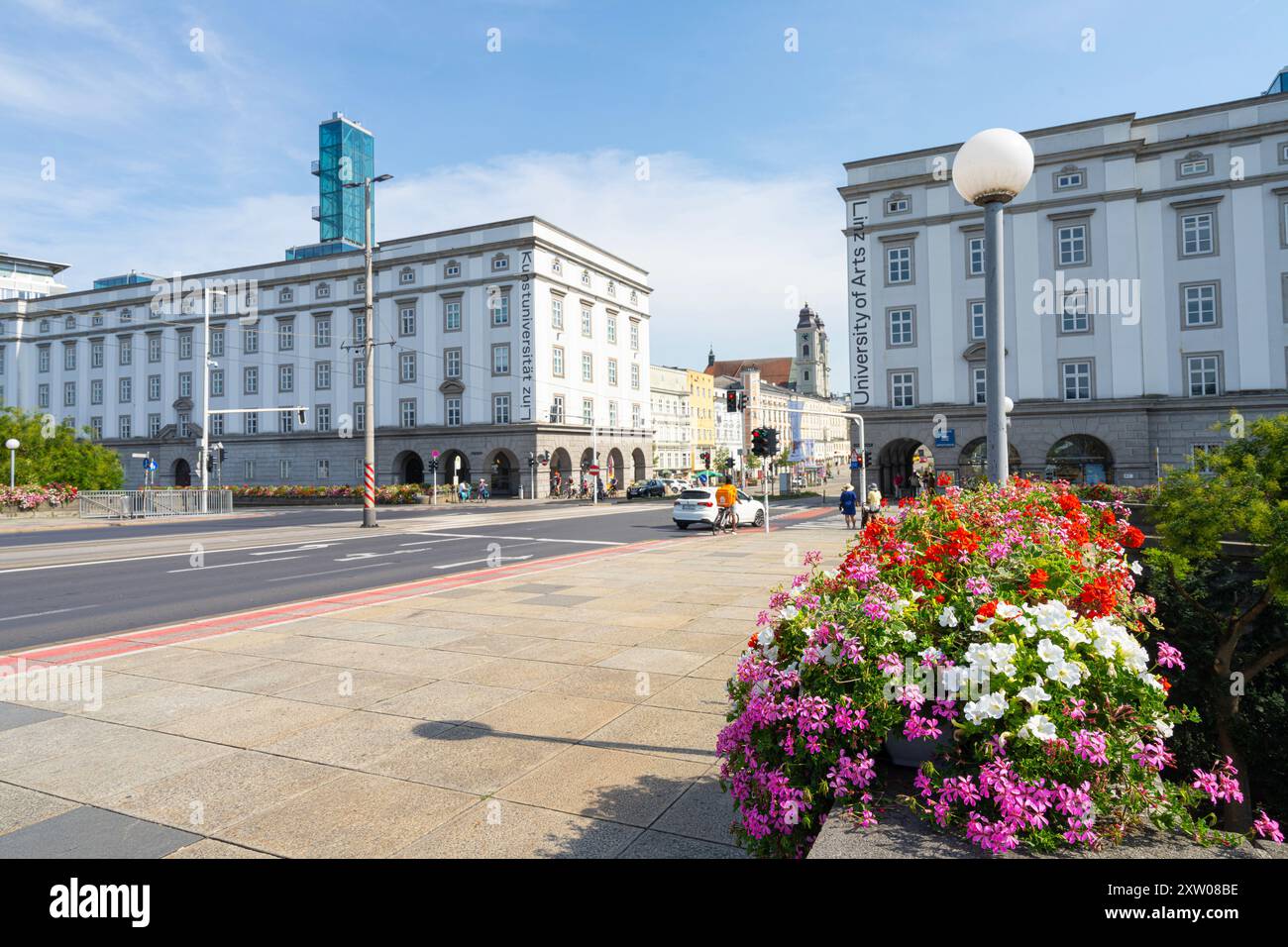 Linz, Austria. August 12, 2024. external view of the University of Art ...