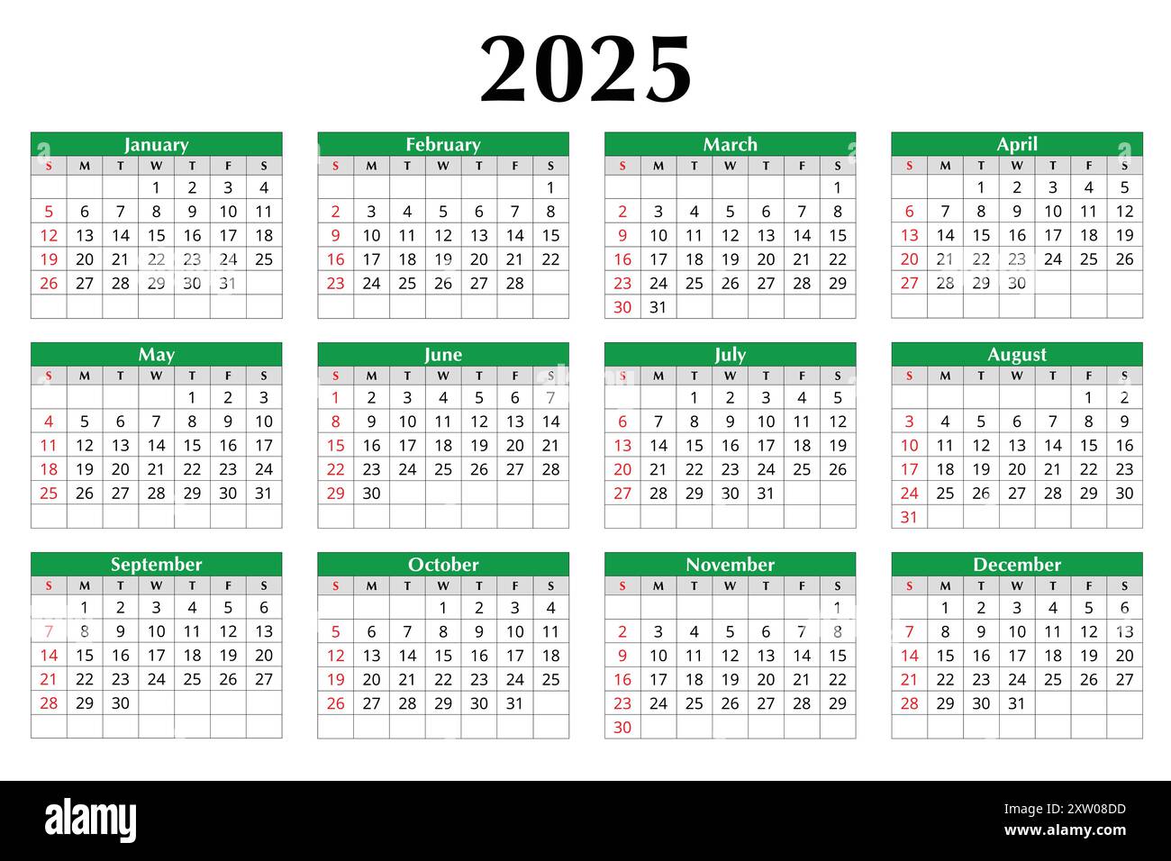 12 Months Calendar 2025