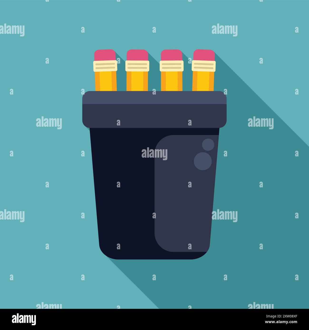 Five pencils standing upright in a pencil holder, representing ...