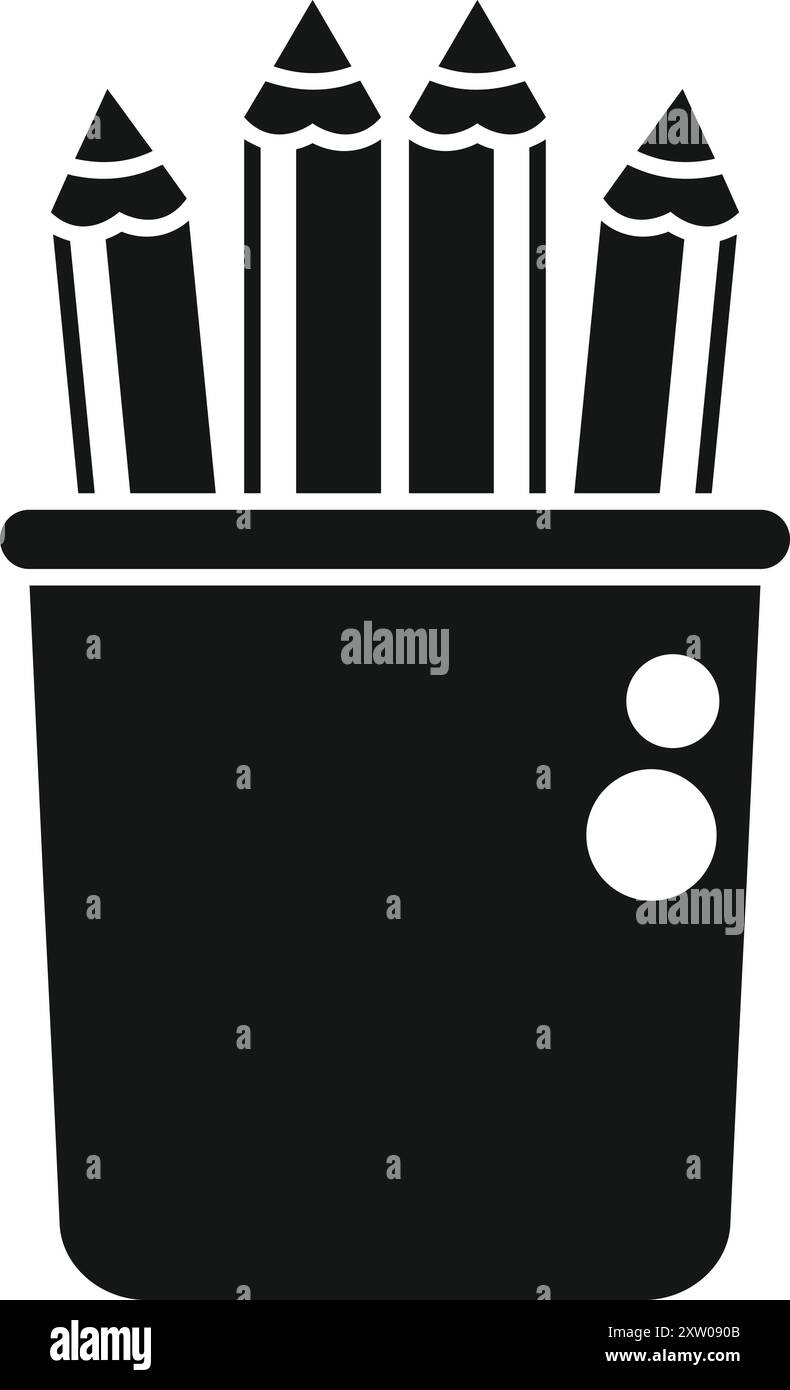 Five pencils standing upright in a pencil holder, representing ...