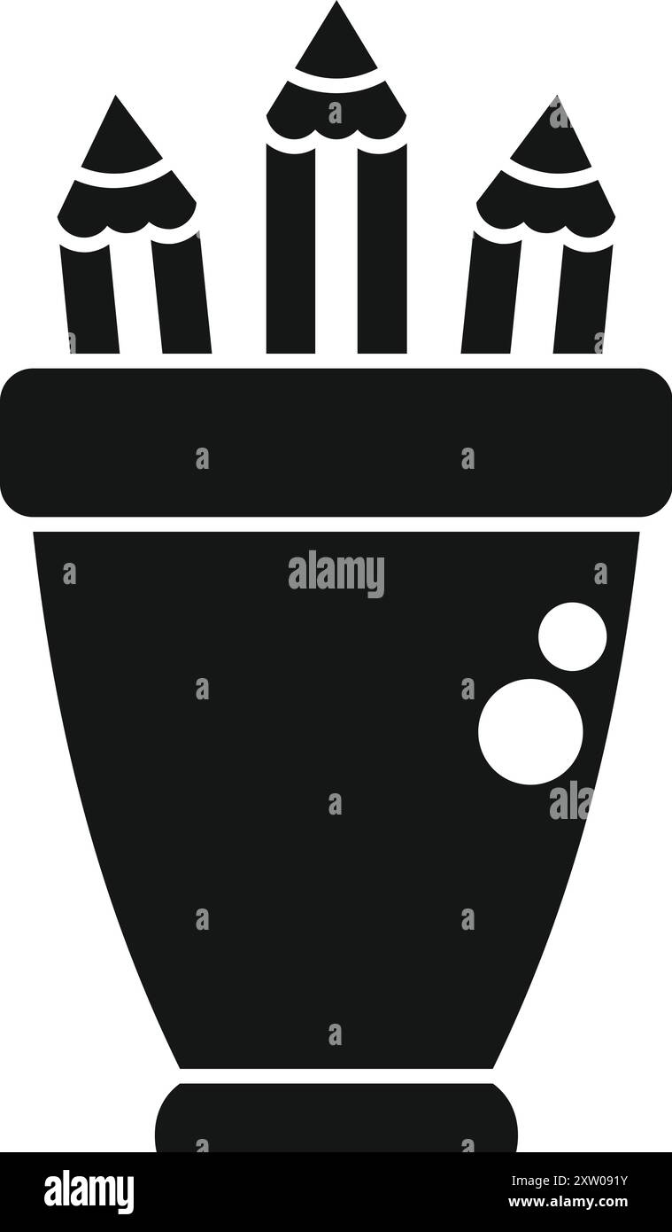 Black and white vector illustration of three pencils standing upright ...