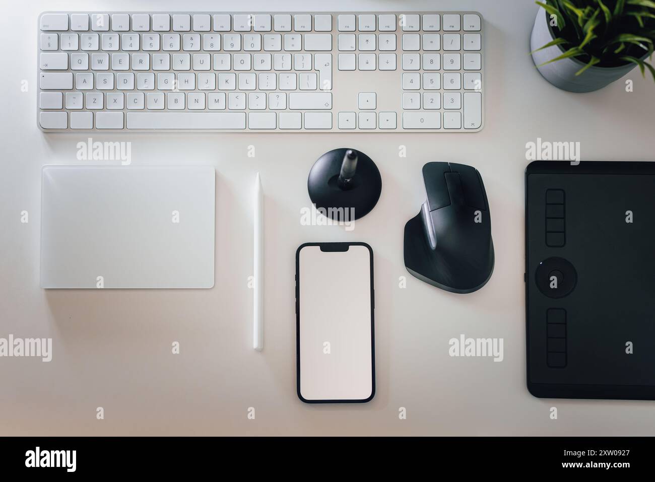 Smart phone empty screen mockup. Mouse and graphit tablet. Designer ...