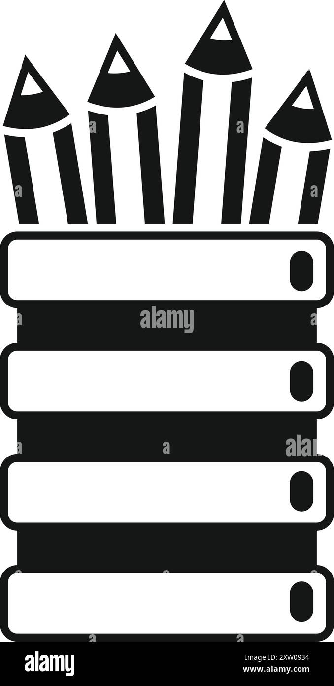 Black and white icon of pencils inside a cup, symbolizing data storage ...