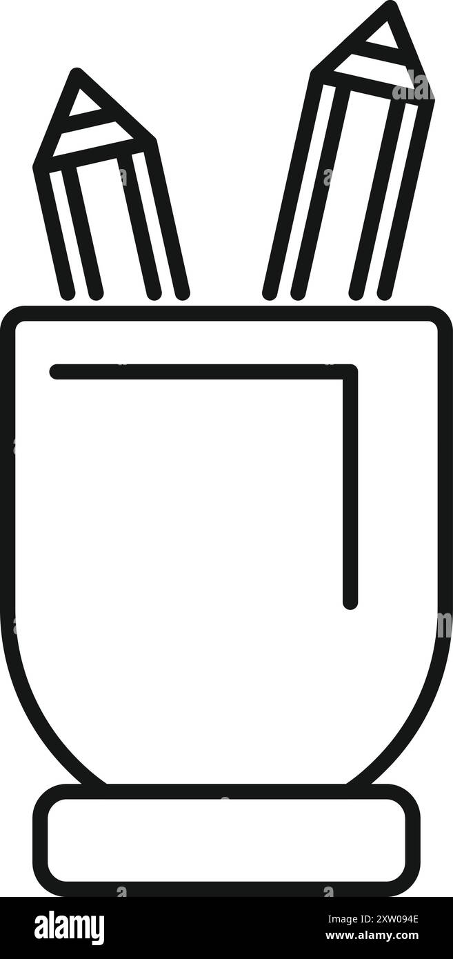 Line drawing of two pencils standing upright in a pencil holder ...