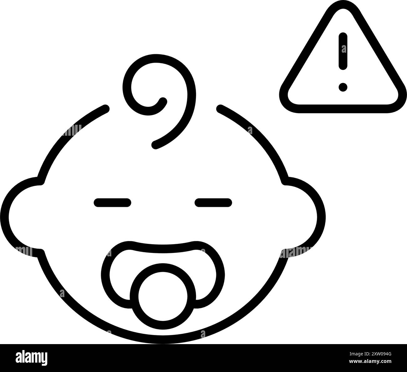 Infant with pacifier and exclamation mark security alert. Baby safety ...