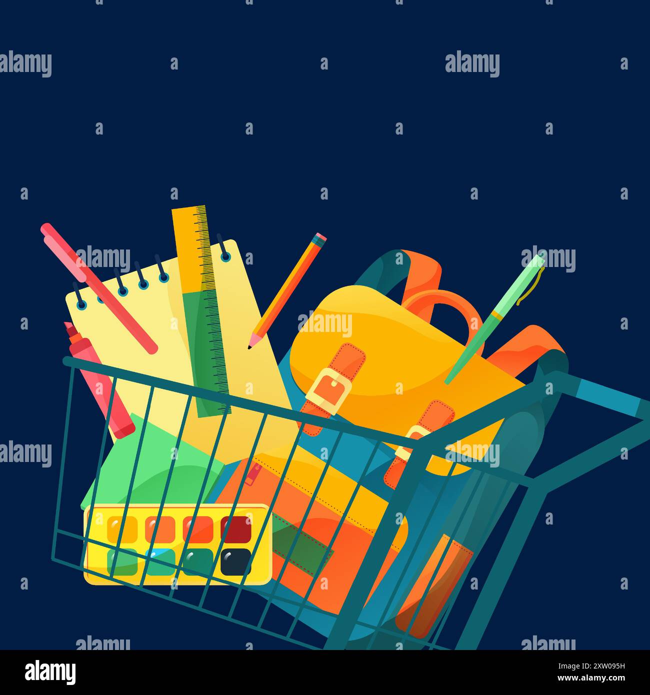 An illustration of a shopping cart filled with study supplies Stock ...