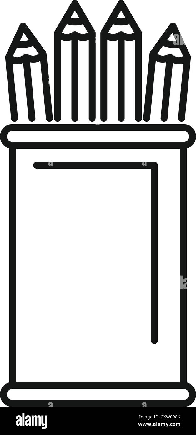Line drawing of an office pencil holder filled with pencils standing up ...