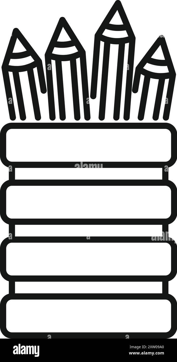 Line drawing of pencils standing in a pencil holder being organized for ...