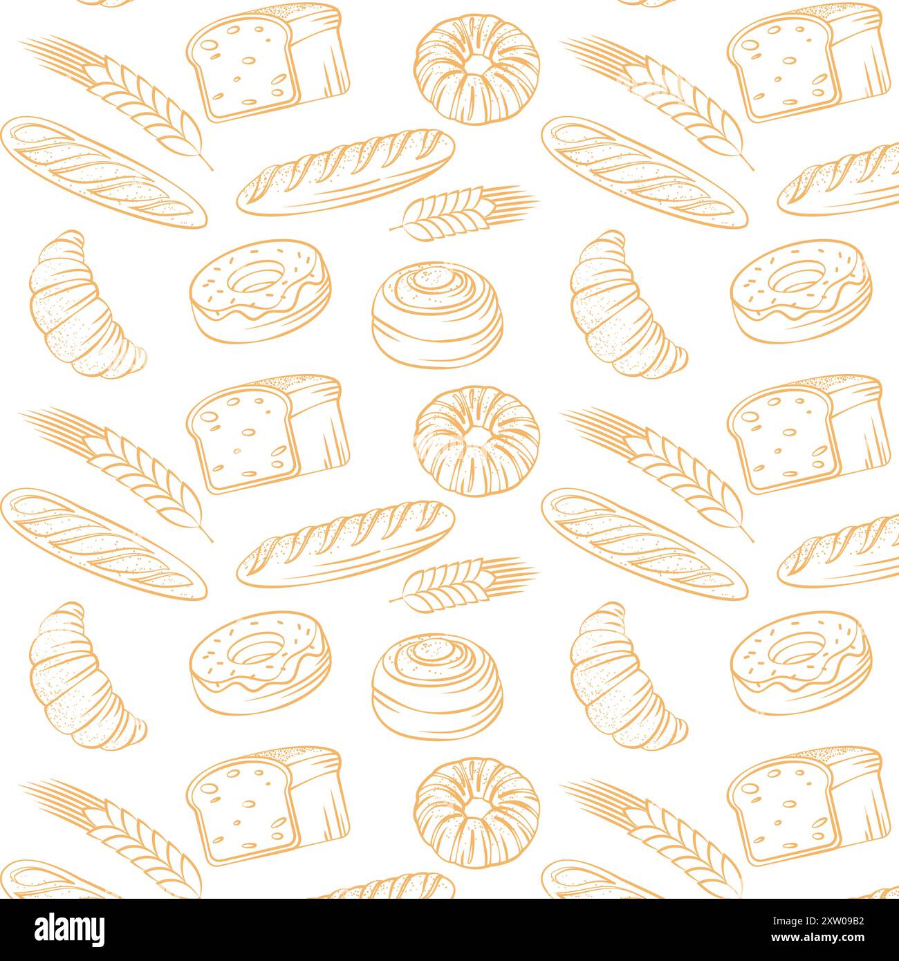 A seamless pattern of hand drawn line art depicting various delicious ...