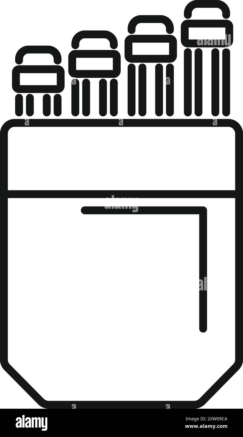 Black outline vector illustration of a pen holder being filled with ...