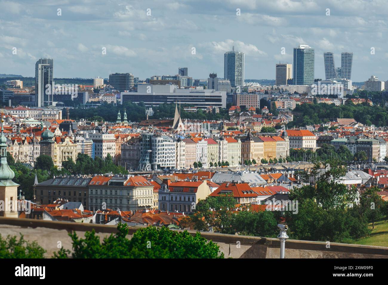 View of the city over the roofs of historic buildings. Modern ...