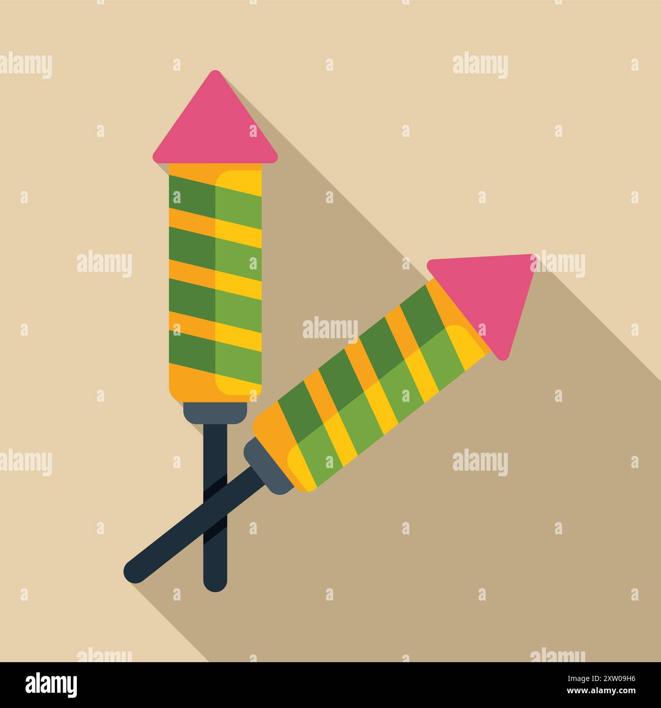 Two vibrant fireworks rockets are crossed, ready to ignite the sky with ...