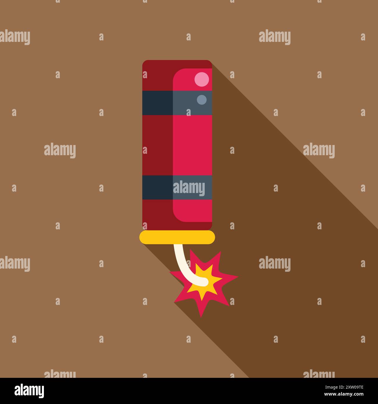 Red firecracker with a burning wick exploding, flat design with long ...