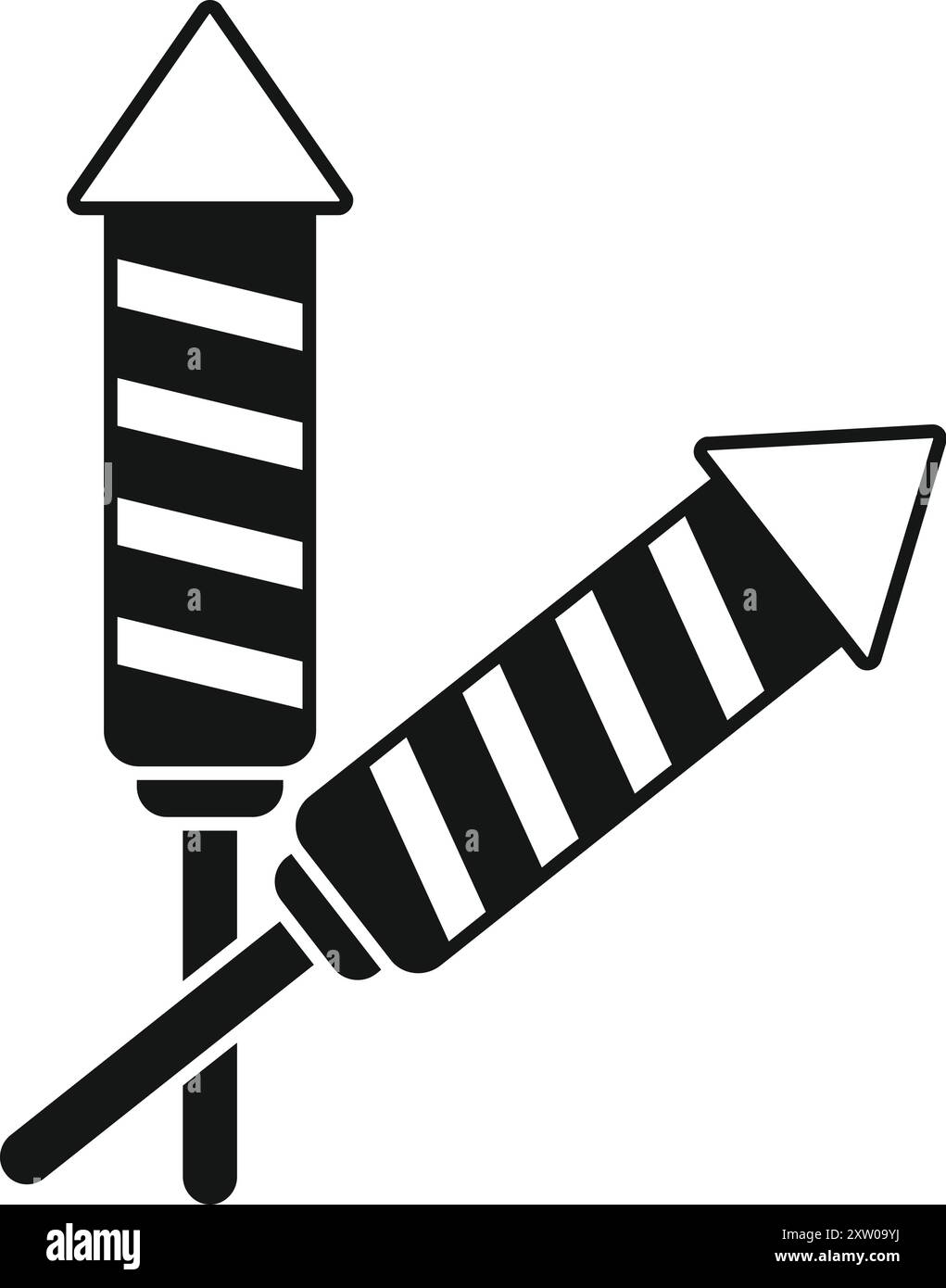 Simple black and white vector illustration of two fireworks rockets ...