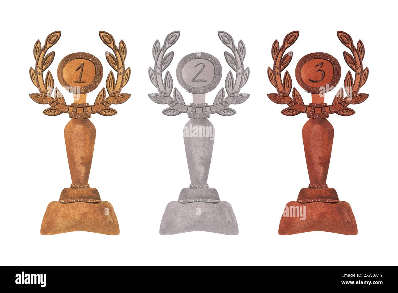 A set of shiny cups for first, second and third places. Awards for the ...