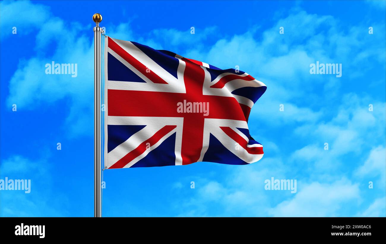 British Union Jack Flag waving in the Sky Stock Photo - Alamy