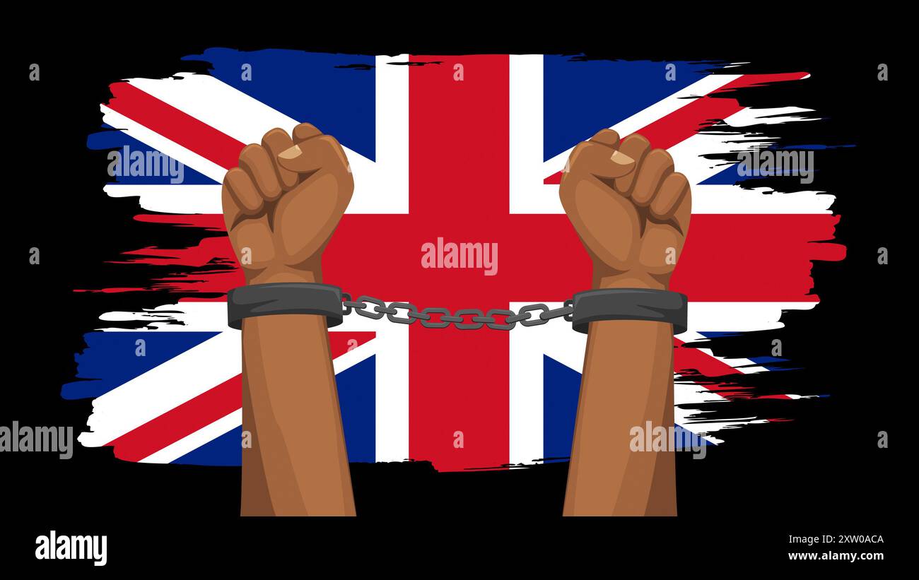 Hand Raised with Handcuffs against British Flag Stock Photo - Alamy
