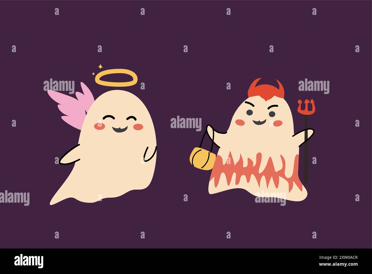 Cute halloweens ghosts set. Collection of cute spooky characters ...