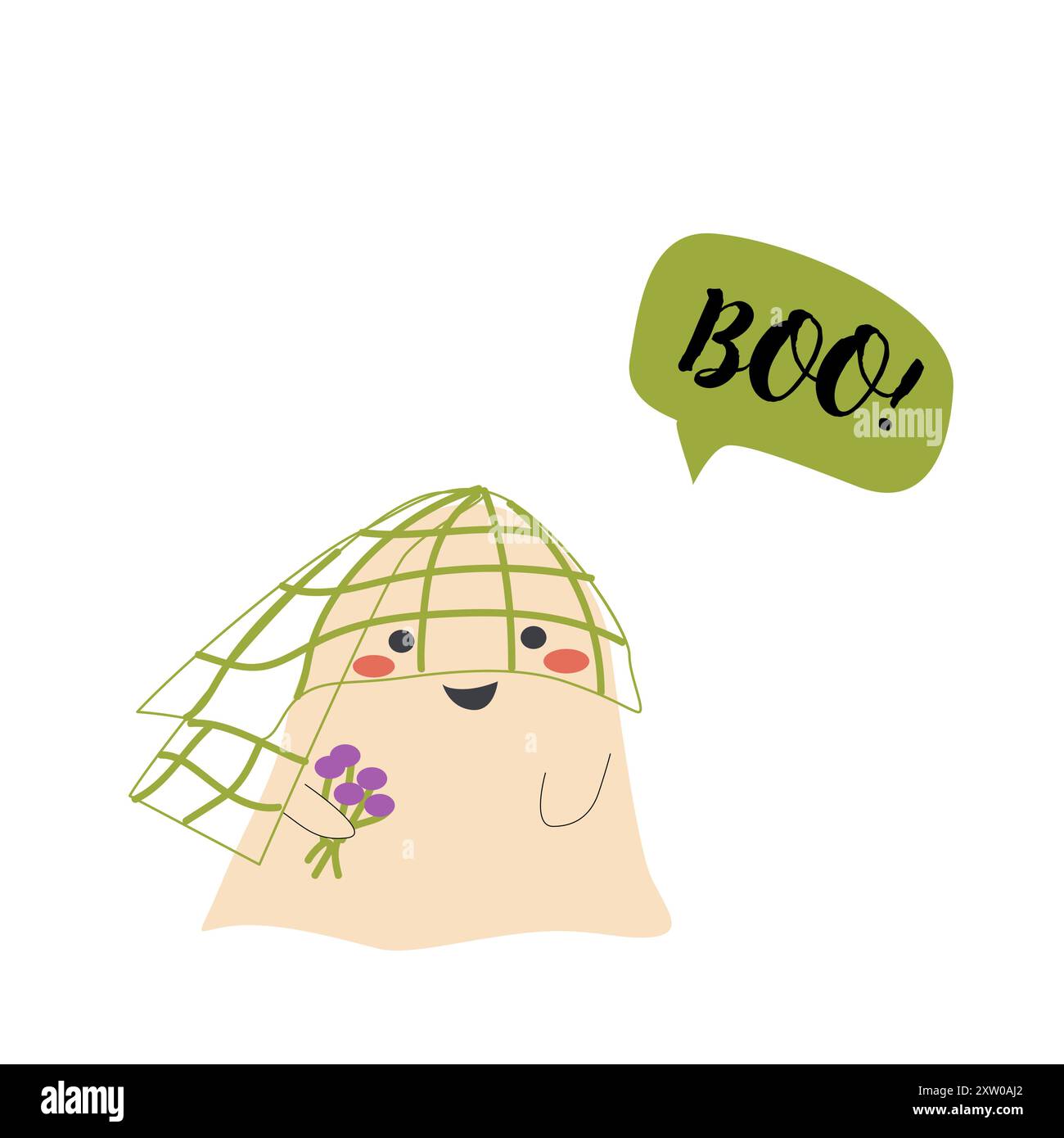 Cute halloweens ghost bride. Childrens character with funny face and ...