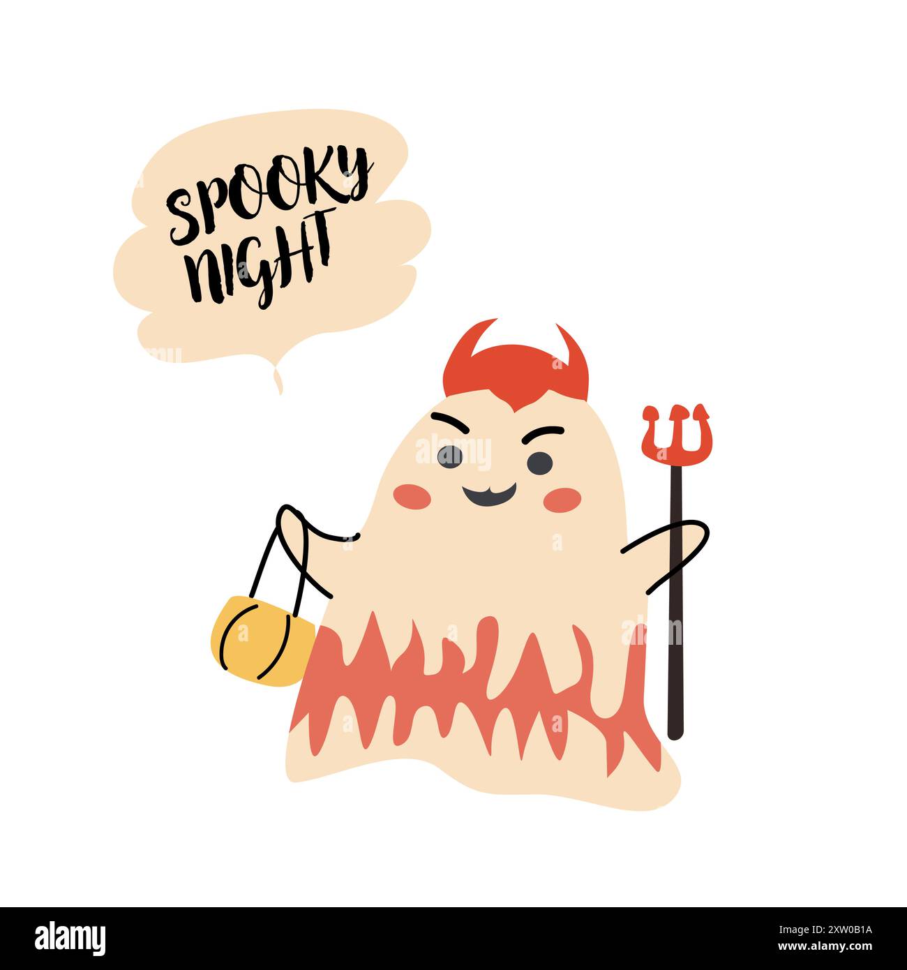 Cute halloweens ghost devil. Childrens character with funny face and ...