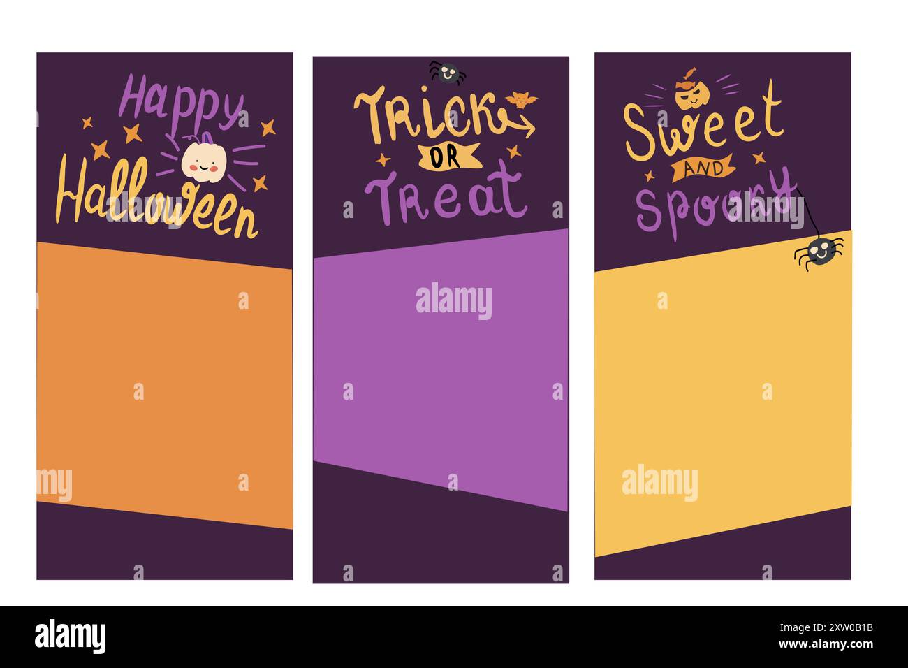 Halloween stories set. Childrens illustrations in flat style. Happy ...