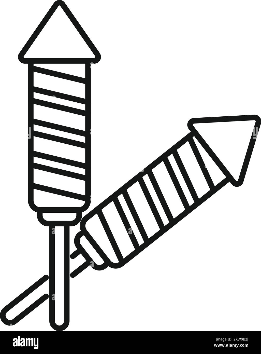 Line art icon of two fireworks rockets ready to be launched on new year ...