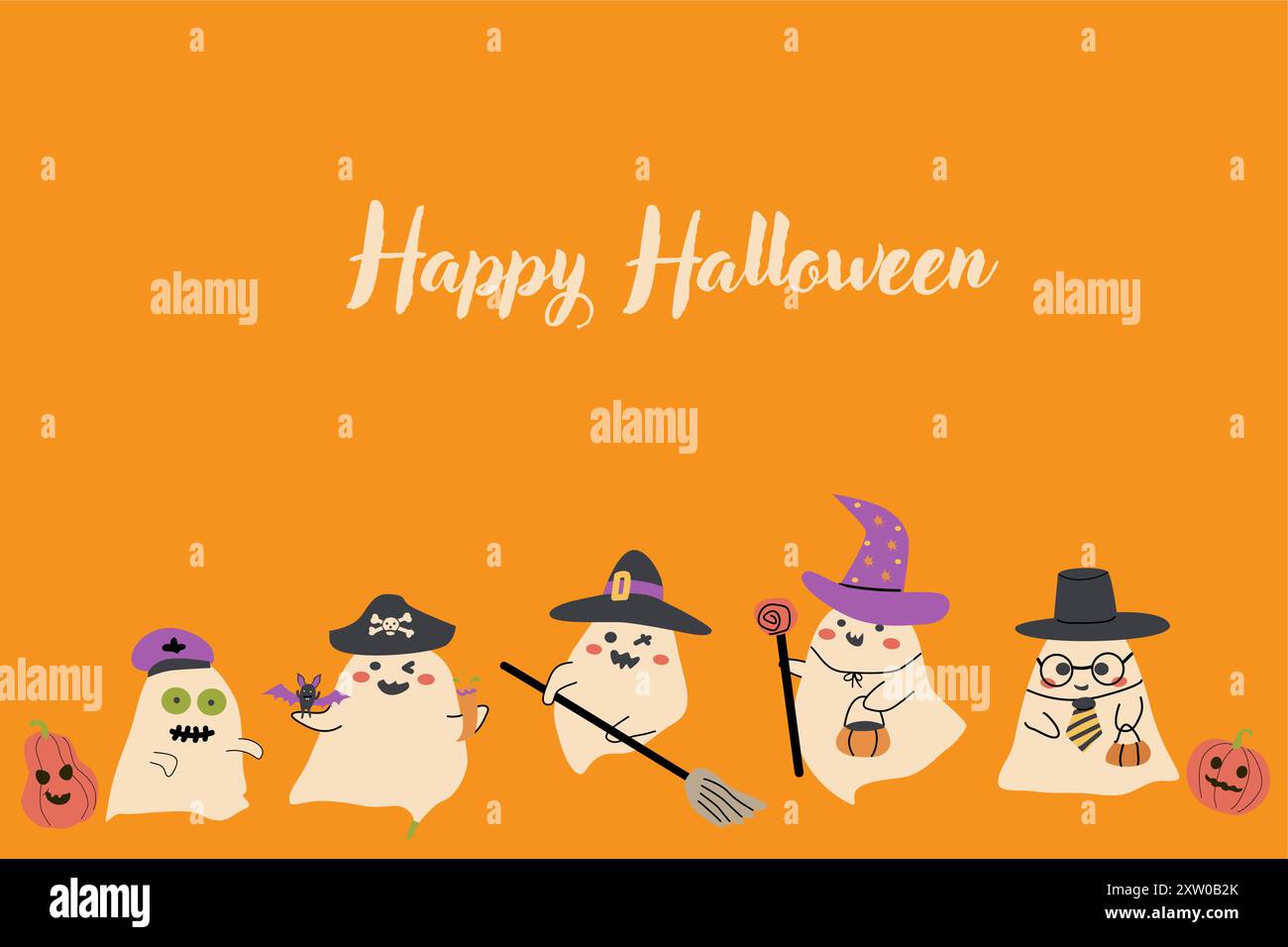 Cute Halloween ghosts party celebration card design. Funny spooky ...